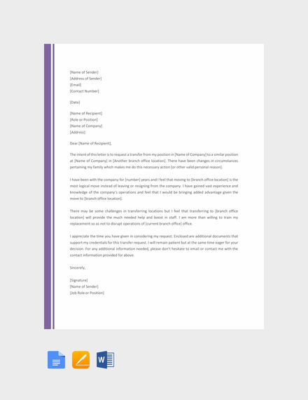 44+ FREE Transfer Letter Templates - PDF, Google DOC, Excel, Apple ...
