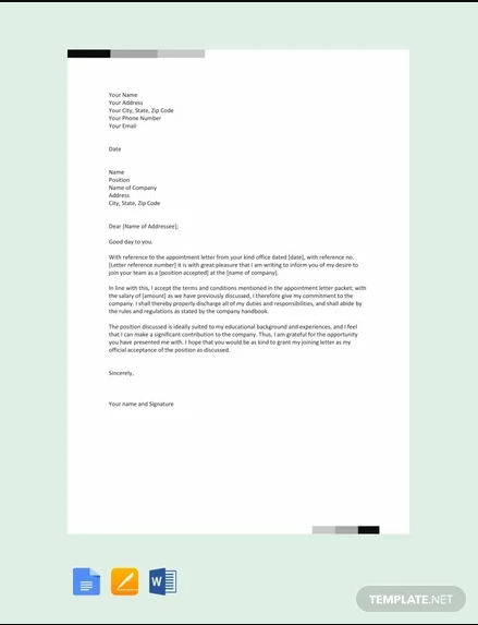 Free 33+ Joining Letter Templates, Format, PDF, DOC