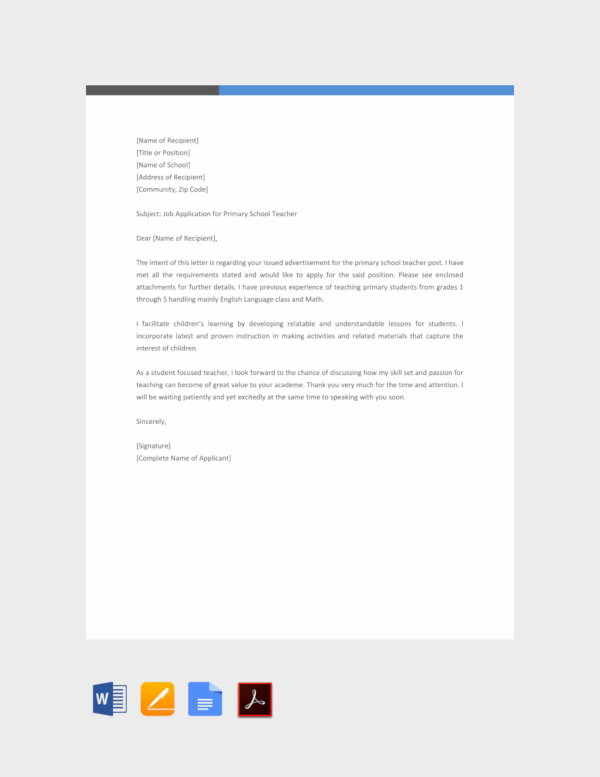 English Application Letter For Teacher Job For Fresher FREE 