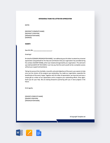 12+ Thank You Letter For Appreciation - PDF, DOC