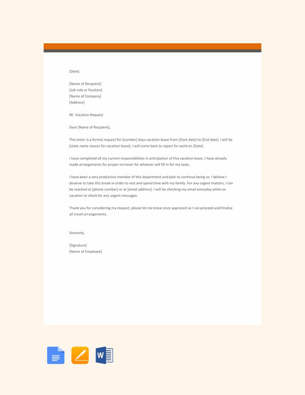 16+ Vacation Letter Templates - PDF, DOC, MS Word, Apple Pages