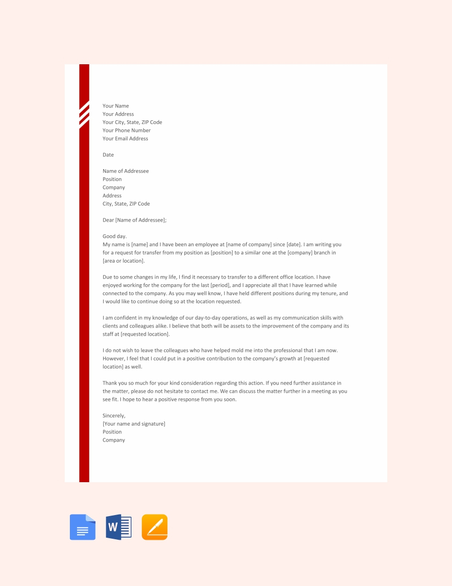 44+ FREE Transfer Letter Templates - PDF, Google DOC, Excel, Apple ...
