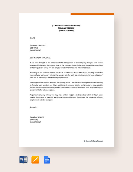 14 Sample Behavior Warning Letters DOC PDF Apple Pages Google Docs