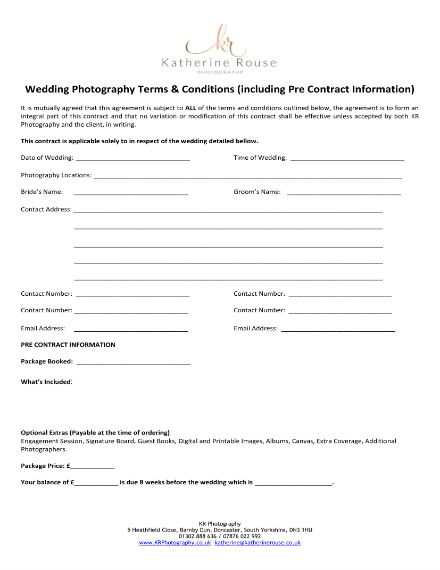 6 Wedding Photography Contract Templates