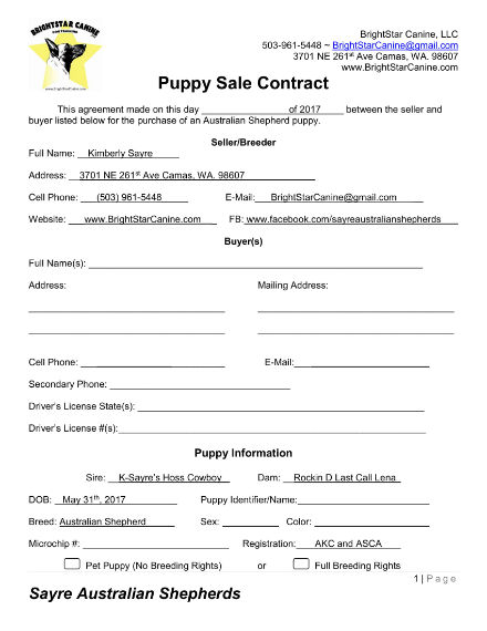 8 Puppy Sales Contract Templates Word Google Docs Apple Pages