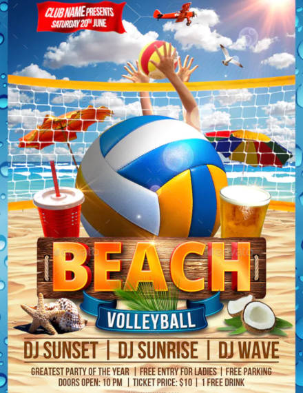 7 Beach Volleyball Flyer Templates Word PSD