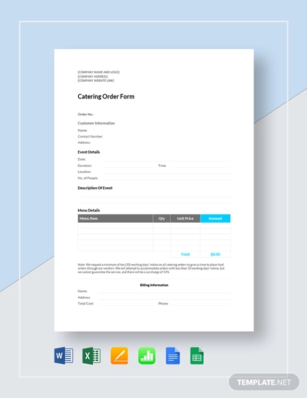 10+ Catering Order Form Templates - MS Word, Numbers, Pages