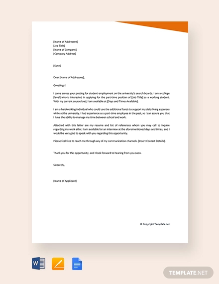 24+ Sample Work Application Letters