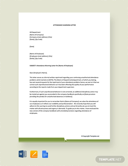 Attendance Warning Letter Template - 11+ Word, PDF Format Download!