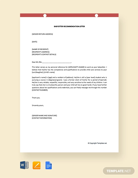 8 Babysitter Reference Letter Templates Free Sample Example Format