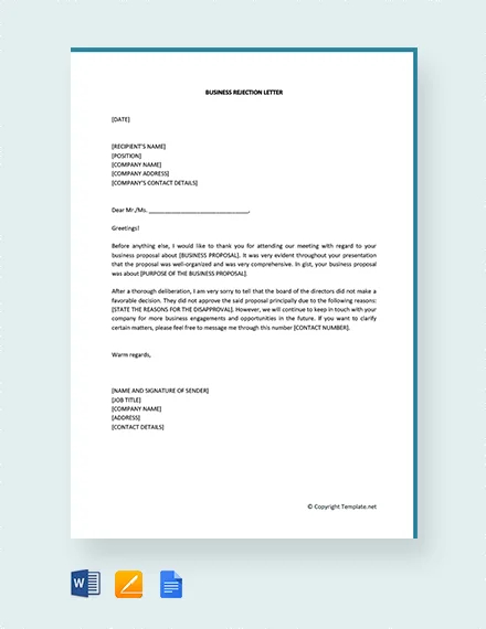 12 Business Rejection Letters Free Sample Example Format Download