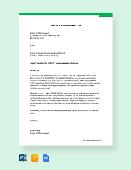 Safety Warning Letter Template - 9+ Free Word, PDF Format Download!