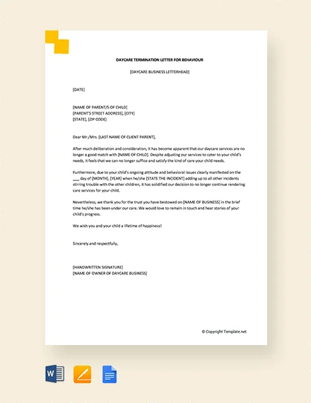 Daycare Termination Letter Templates - 15+ Free Sample, Example Format ...