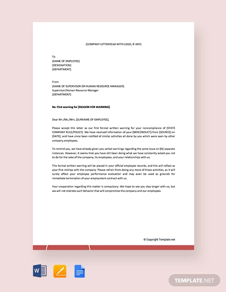 First Warning Letter Templates - 14+ Free Word, PDF Format Download!