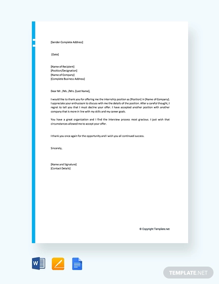 Internship Rejection Letter Templates 10 Free Word PDF Format Download