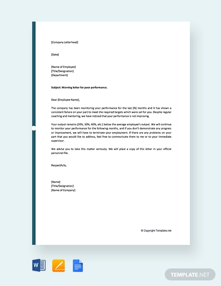 10+ Performance Warning Letter Template - 7+ Free Word, PDF Format ...