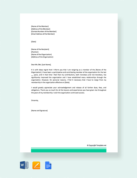 Membership Resignation Letters Template - 15+ Word, PDF Format Download