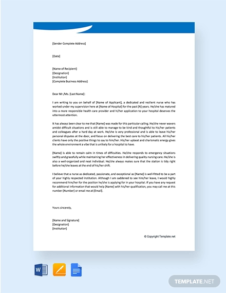 Nursing Reference Letter Templates 12 Free Word PDF Format Download