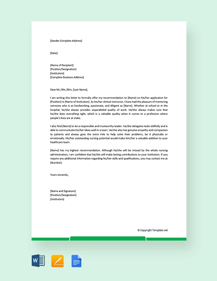 Nursing Reference Letter Templates 12 Free Word PDF Format Download