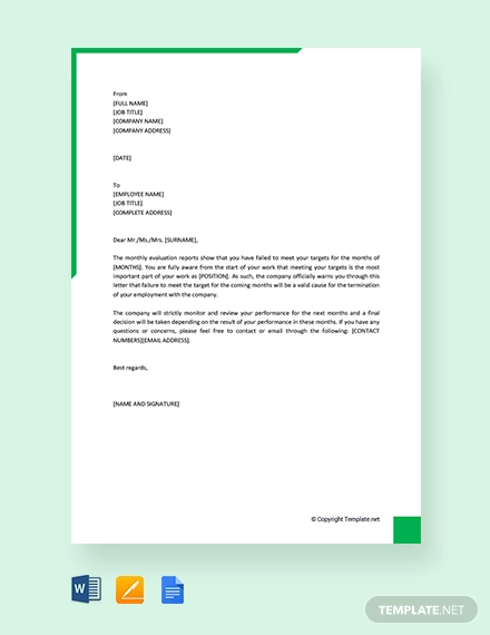 10+ Performance Warning Letter Template - 7+ Free Word, PDF Format ...