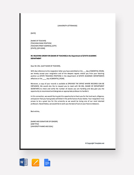 Free 24+ Relieving Letter Format Templates - PDF, DOC