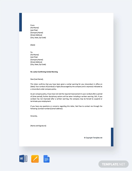 14+ Verbal Warning Follow-up Letter Templates | Free Samples, Examples ...