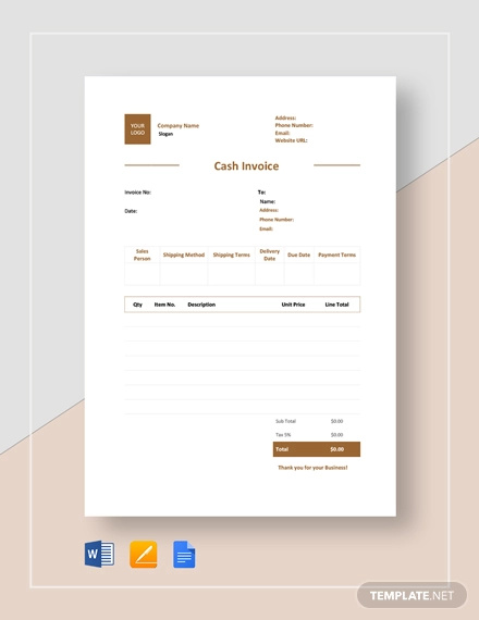 Cash Invoice Template - 18+ Word, PDF, Excel Format Download