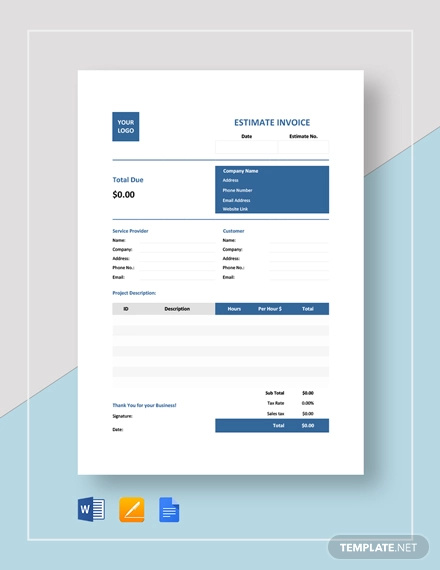 11+ Estimate Invoice Templates - Free Word, PDF, Excel Documents Download