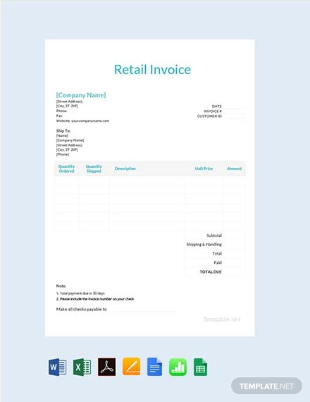 Retail Invoice Template - 11+ Word, Excel, PDF Format Download!