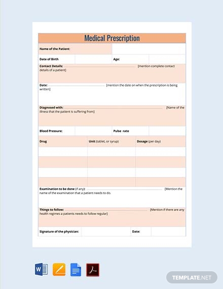10+ Medical Prescription Templates - PDF, MS Word, Doc, Excel, Numbers ...