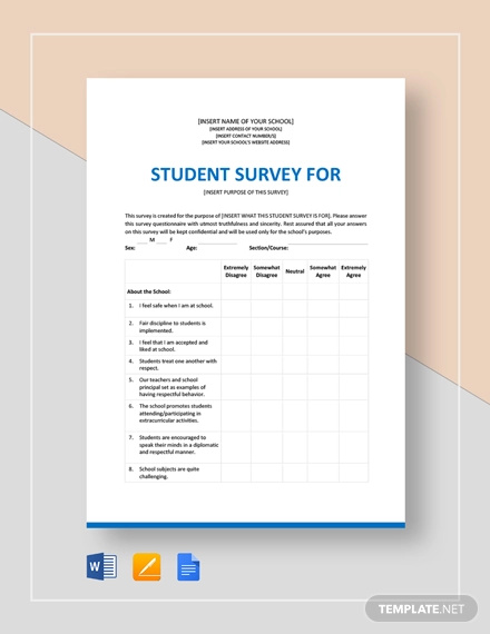 Free Student Survey Template Printable Templates