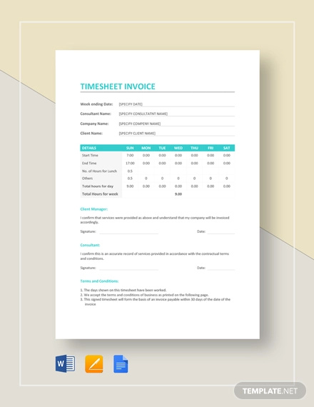 8+Timesheet Invoice Templates & Samples - DOC, PDF
