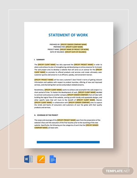 Statement of Work Template - 28+ Free PDF, Word, Excel Documents Download