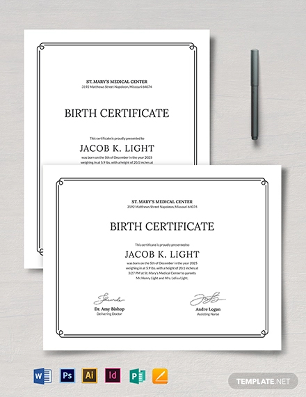 Birth Certificate Template - 50+ Word, PDF, PSD, AI, InDesign Format ...