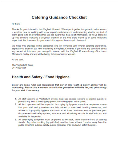 Off Site Catering Checklist