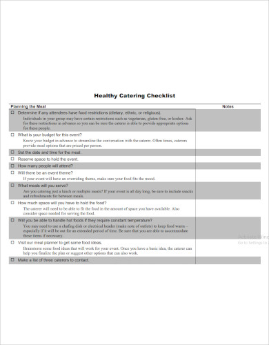 Off Site Catering Checklist