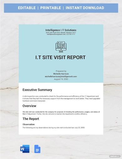 Free 18+ Site Visit Report Templates - MS Word, Google Docs, Pages, PDF