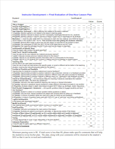 17 Best Lesson Evaluation Templates PDF