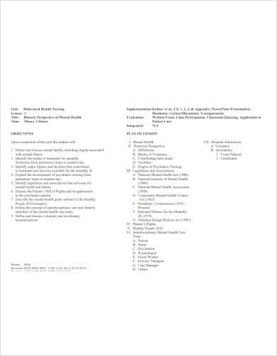 9+ Nursing Lesson Plan Templates - PDF