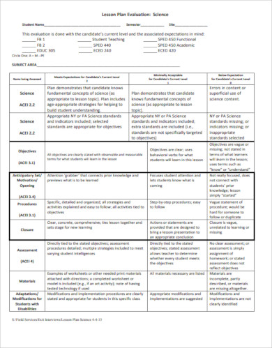 17+ Best Lesson Evaluation Templates - PDF