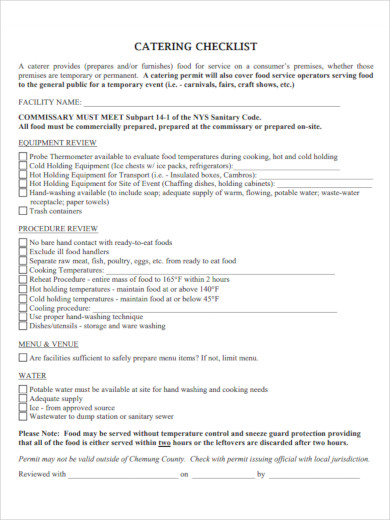 Off Site Catering Checklist