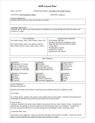5 Best SIOP Lesson Plan Templates PDF Google Docs Apple Pages Word