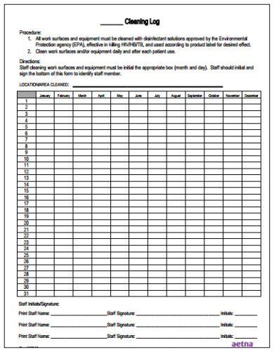 Cleaning Log Templates - PDF