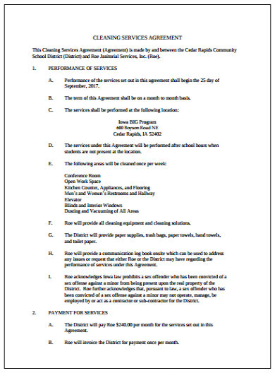 13+ Best Cleaning Service Agreement Templates in Word | Google Docs ...