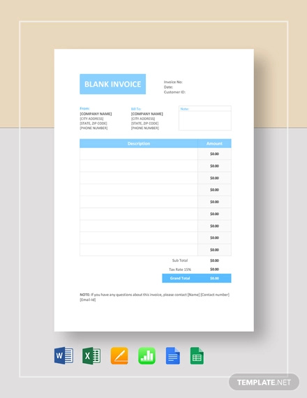 48+ Blank Invoice Templates - AI, PSD, Google docs, Apple Pages