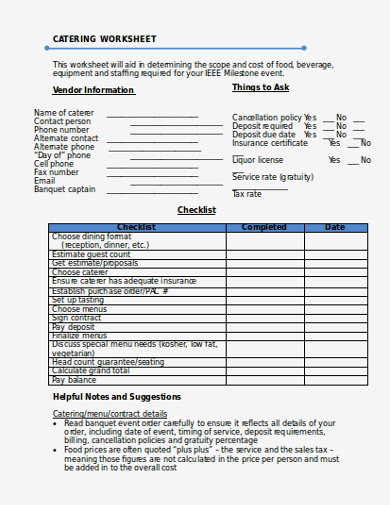 10+ Catering Worksheet Templates - PDF, DOC