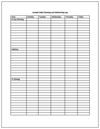 Cleaning Log Templates - PDF