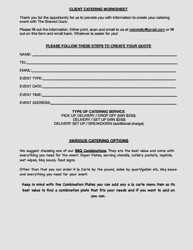 10+ Catering Worksheet Templates - PDF, DOC