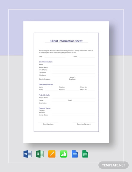 27+ Printable Client Information Sheet Templates - Free Word, PDF ...
