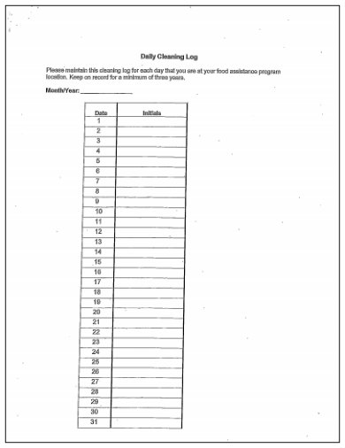 Cleaning Log Templates - PDF